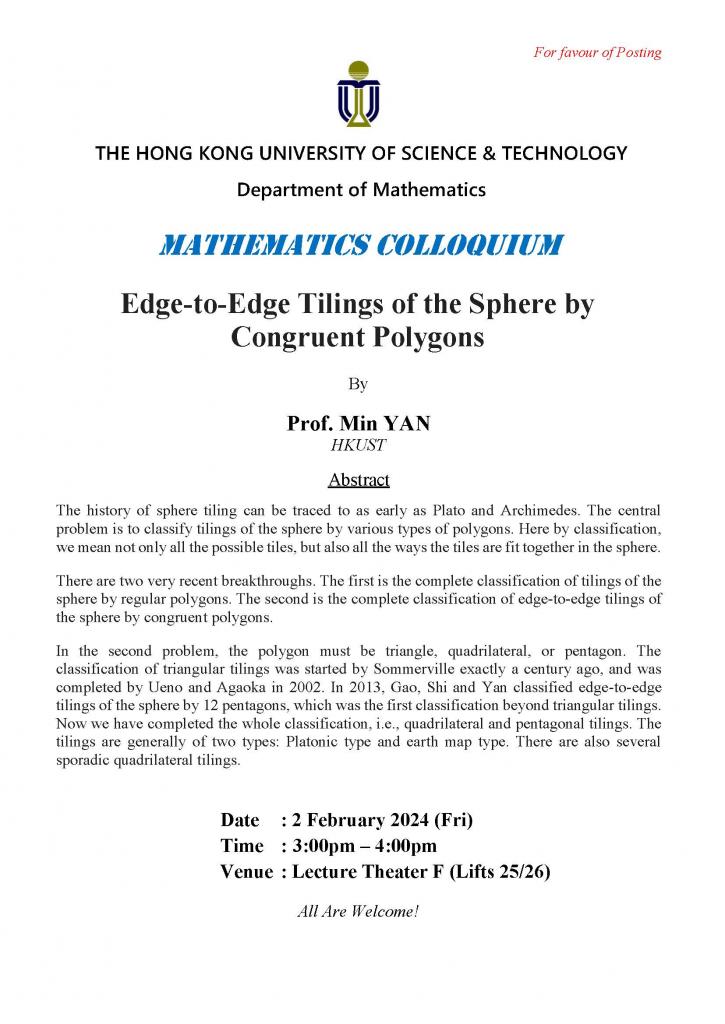 Department of Mathematics - Mathematics Colloquium - Edge-to-Edge Tilings of the Sphere by ...